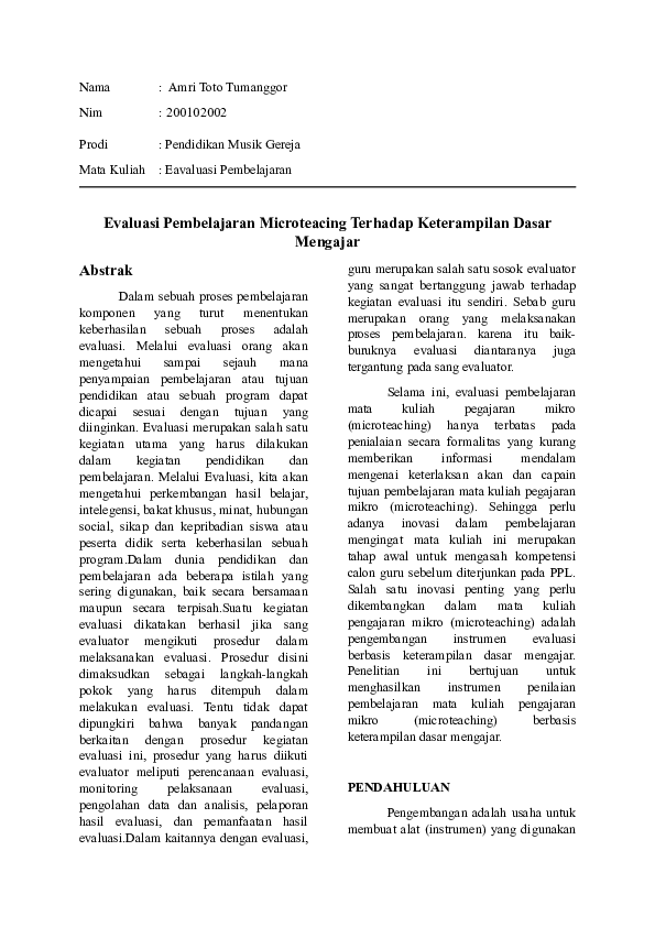 (DOC) Evaluasi Pembelajaran­ Microteaching Terhadap Keterampilan Dasar Mengajar | Amri Tumanggor ...