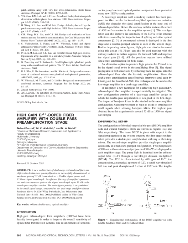 (PDF) High gain Er3+-doped fiber amplifier with double-pass ...