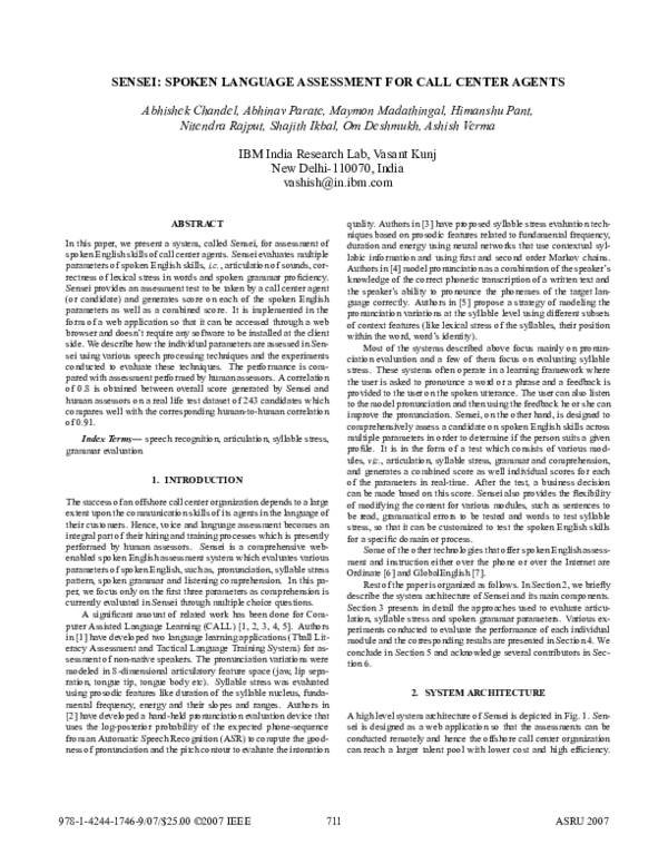 (PDF) Sensei: Spoken language assessment for call center agents