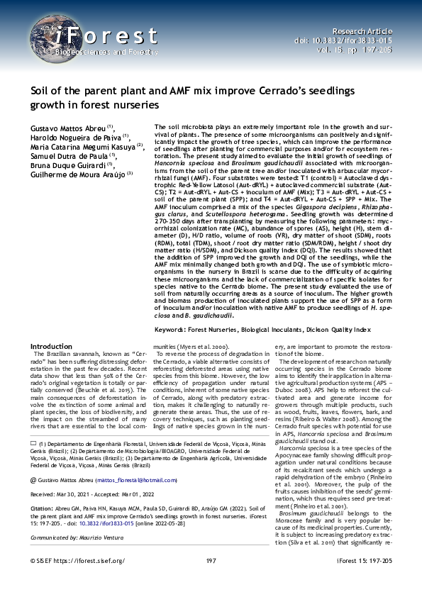 (PDF) Soil of the parent plant and AMF mix improve Cerrado’s seedlings ...