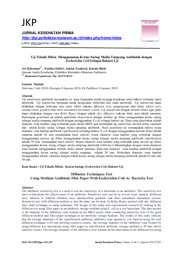 (PDF) Uji Teknik Difusi Menggunakan Kertas Saring Media Tampung ...