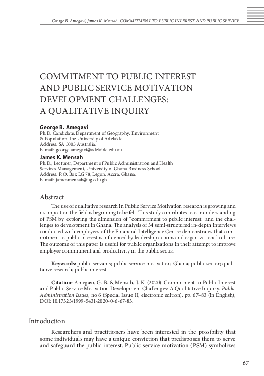 (PDF) Commitment to Public Interest and Public Service Motivation ...