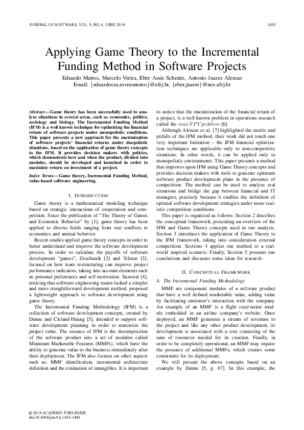(PDF) Game Theory in Incremental Funding for Software