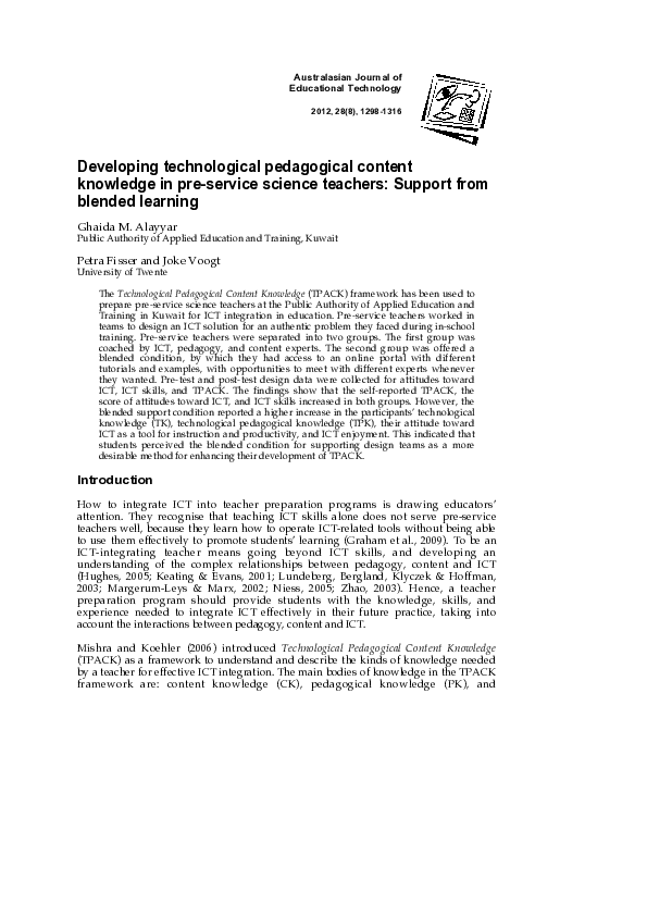 (PDF) Developing Technological Pedagogical Content Knowledge in ...