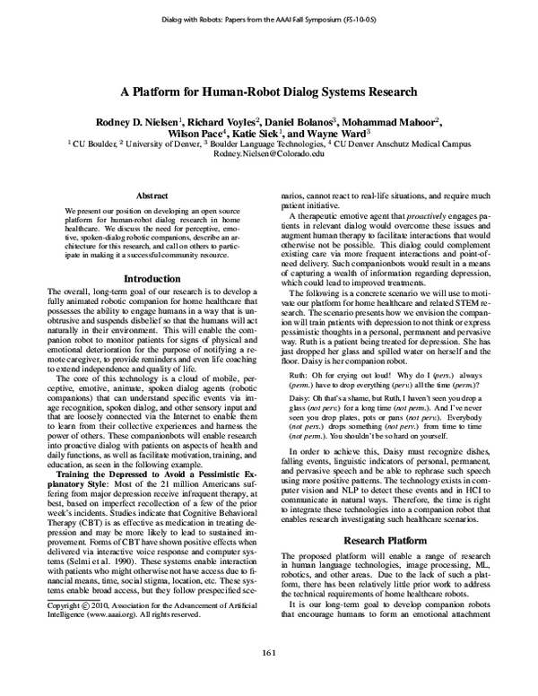 (PDF) A Platform for Human-Robot Dialog Systems Research