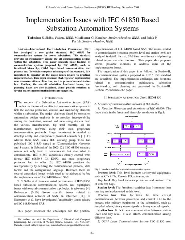 Pdf Implementation Issues With Iec 61850 Based Substation Automation