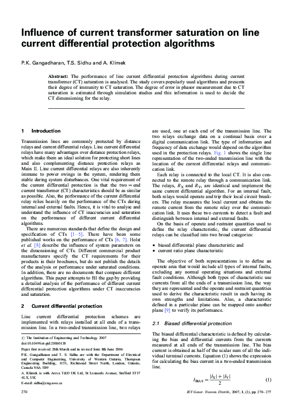 Pdf Influence Of Current Transformer Saturation On Line Current