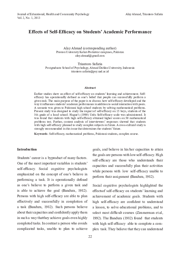 (PDF) Effects of Self-Efficacy on Students’ Academic Performance