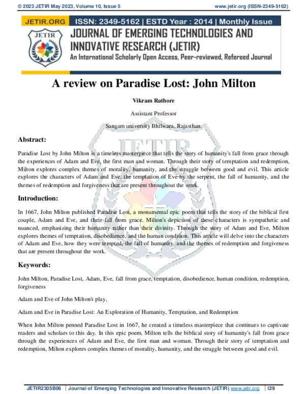(PDF) A review on Paradise Lost: John Milton