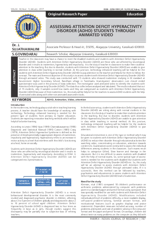 (PDF) Assessing Attention Deficit Hyperactivity Disorder (Adhd ...