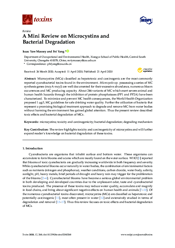 (PDF) A Mini Review on Microcystins and Bacterial Degradation