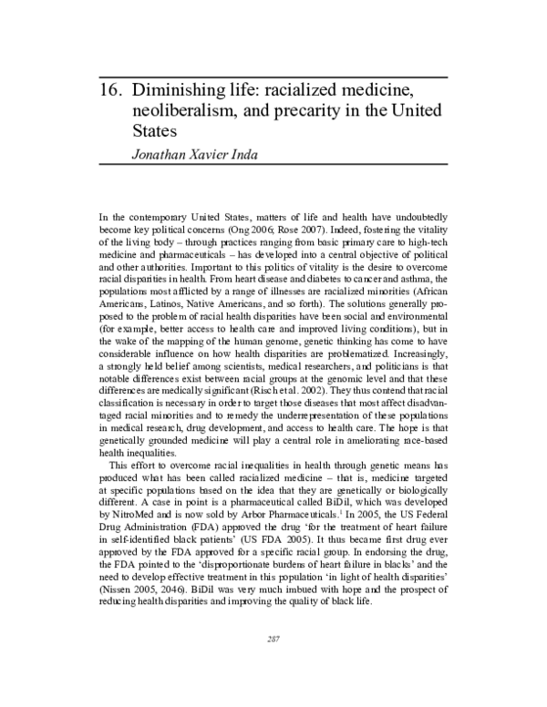 (PDF) Diminishing Life: Racialized Medicine, Neoliberalism, and ...