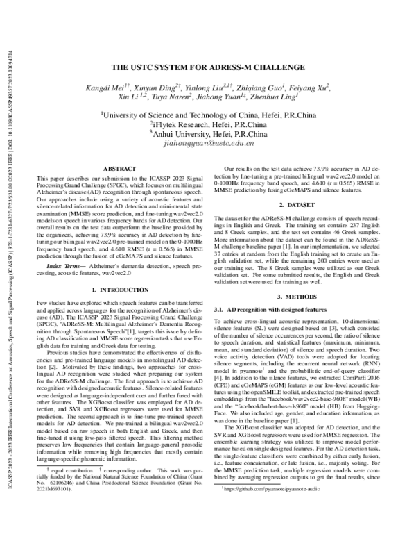 (PDF) The Ustc System for Adress-m Challenge