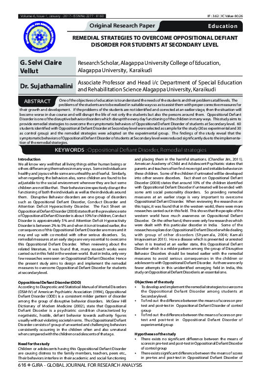 (PDF) REMEDIAL STRATEGIES TO OVERCOME OPPOSITIONAL DEFIANT DISORDER FOR ...