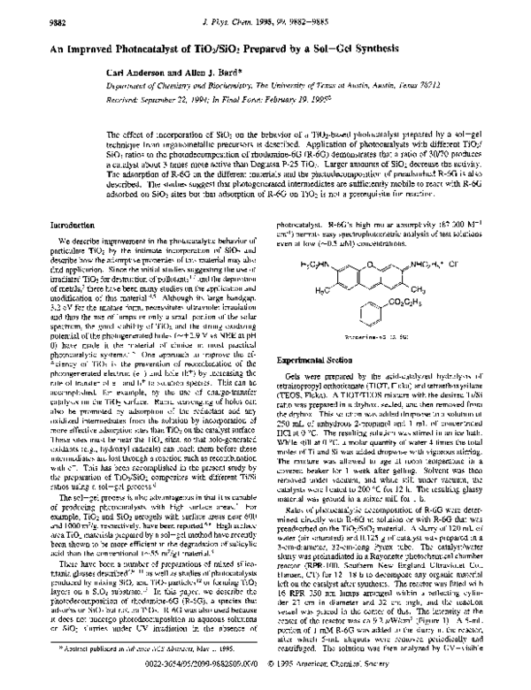Pdf An Improved Photocatalyst Of Tio2 Sio2 Prepared By A Sol Gel Synthesis