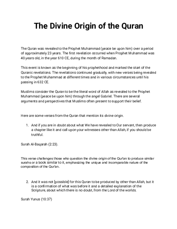 (PDF) The Divine Origin of the Quran