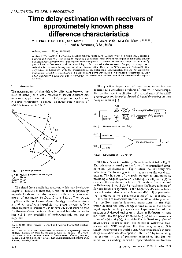 Pdf Time Delay Estimation With Receivers Of Approximately Known Phase