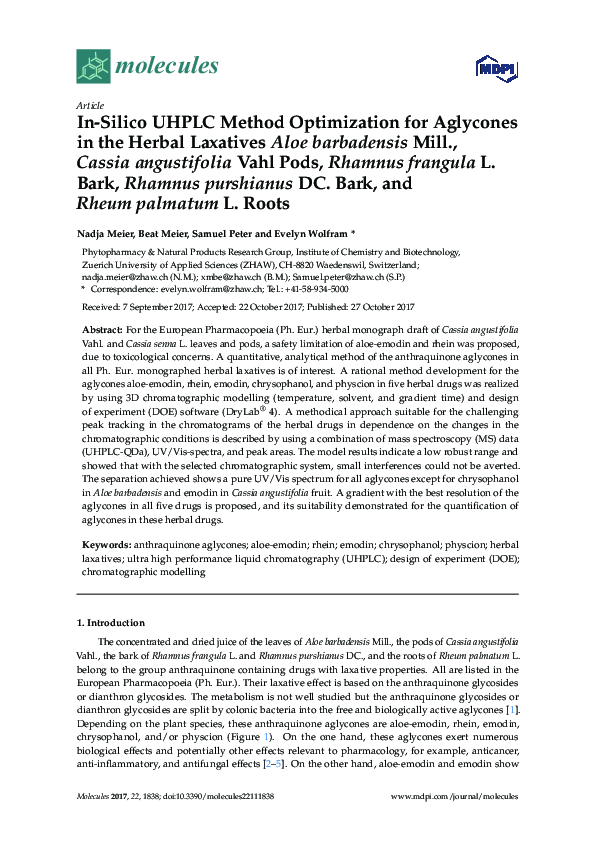 (PDF) In-Silico UHPLC Method Optimization for Aglycones in the Herbal Laxatives Aloe barbadensis ...