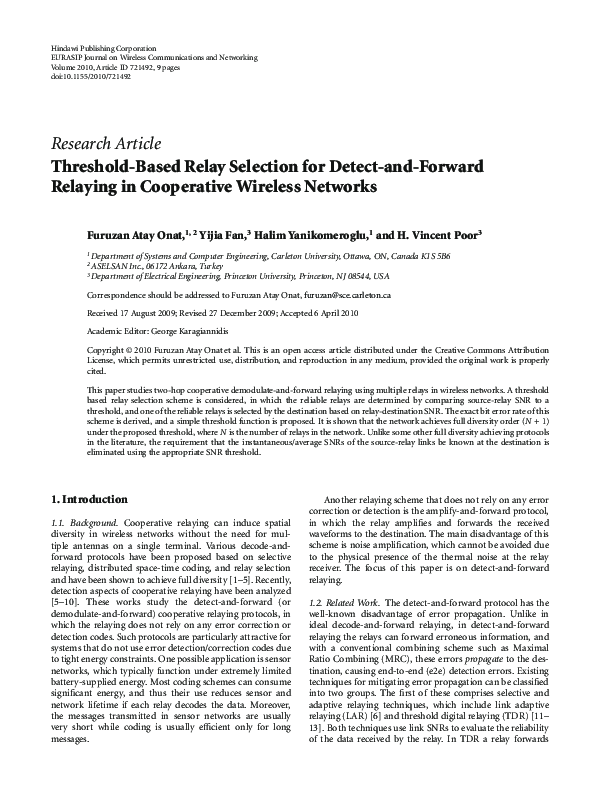 (PDF) Threshold-Based Relay Selection for Detect-and-Forward Relaying ...