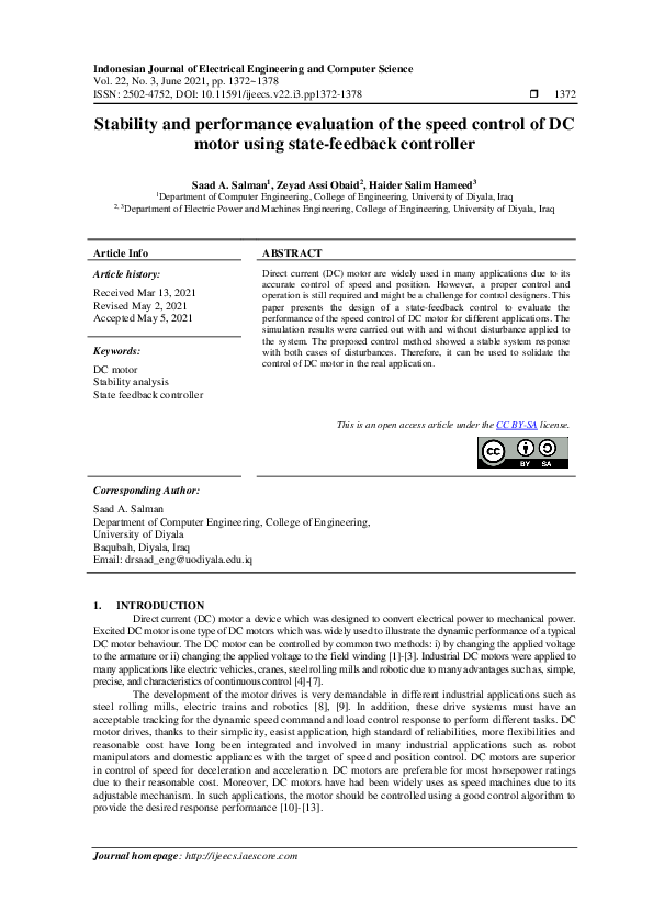 (PDF) Stability and performance evaluation of the speed control of DC ...