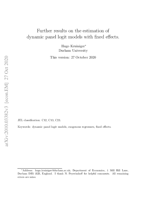 (PDF) Further results on the estimation of dynamic panel logit models ...