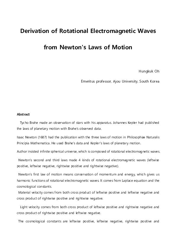 Pdf Derivation Of Rotational Electromagnetic Waves From Newtons Laws Of Motion