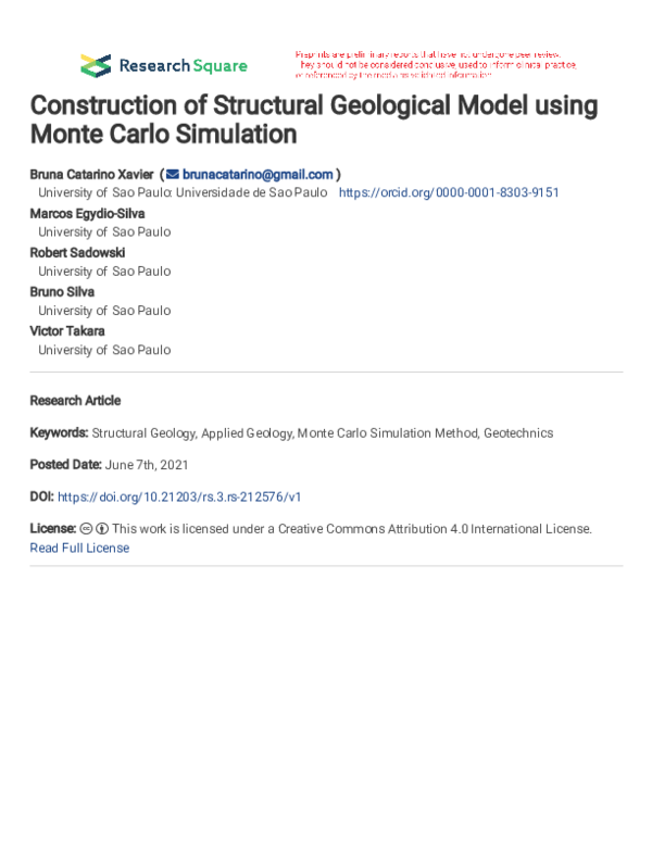 (PDF) Construction of Structural Geological Model using Monte Carlo Simulation