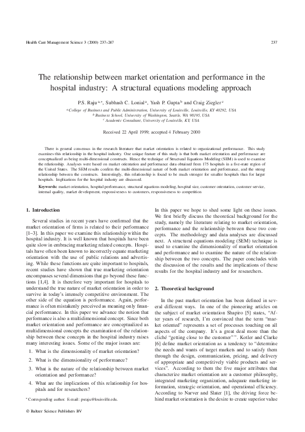 (PDF) The relationship between market orientation and performance in the hospital industry: A ...