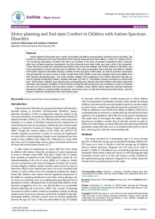 (PDF) Motor planning and End-state Comfort in Children with Autism ...