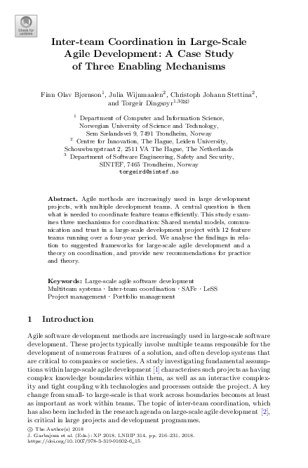 (PDF) Inter-team Coordination in Large-Scale Agile Development: A Case Study of Three Enabling ...