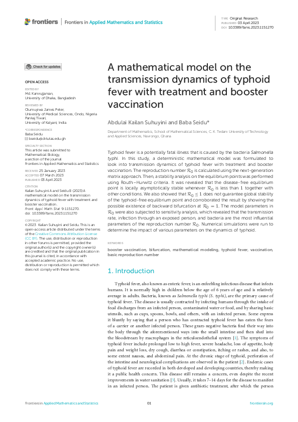 (PDF) A mathematical model on the transmission dynamics of typhoid fever with treatment and ...
