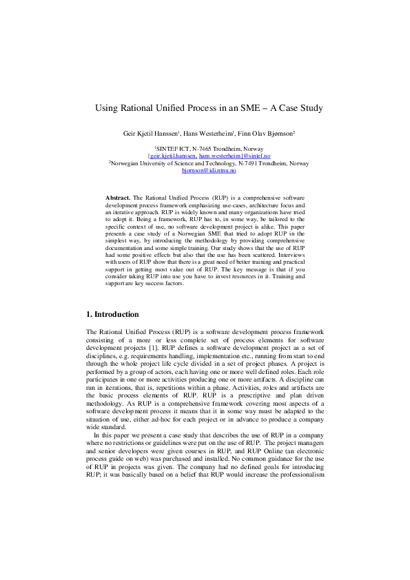 (PDF) Using Rational Unified Process in an SME – A Case Study