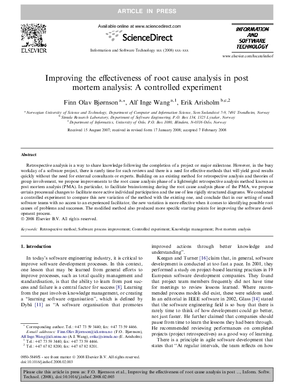 (PDF) Improving the effectiveness of root cause analysis in post mortem ...