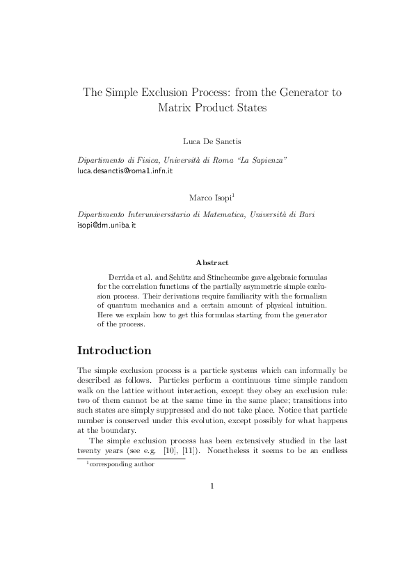 (PDF) The Simple Exclusion Process