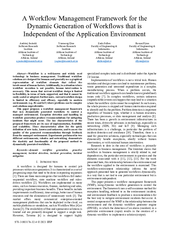 (PDF) A Workflow Management Framework for the Dynamic Generation of Workflows that is ...