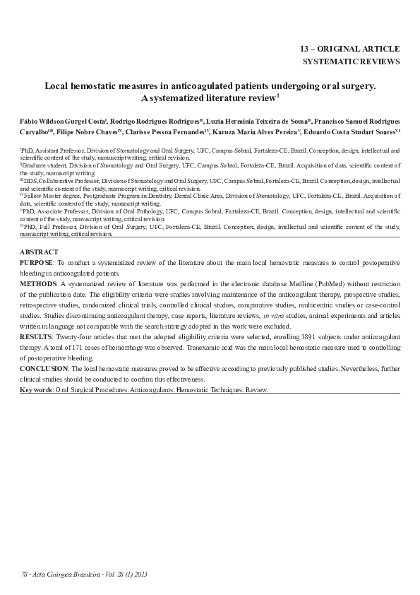 (PDF) Local hemostatic measures in anticoagulated patients undergoing ...