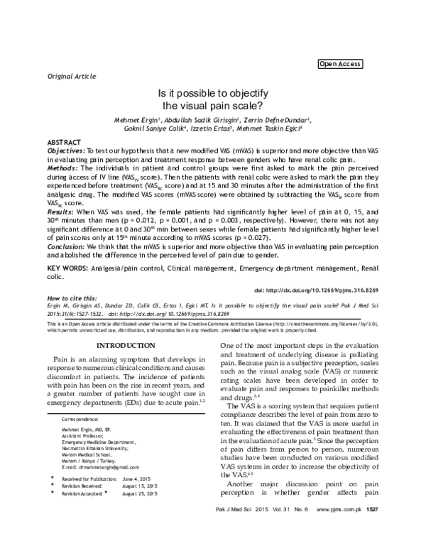 (PDF) Is It Possible to Objectify the Visual Pain Scale?