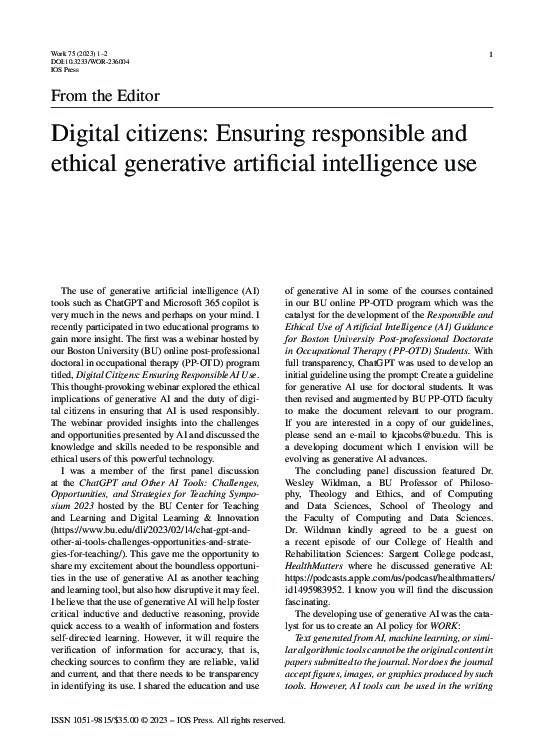 (PDF) Digital citizens: Ensuring responsible and ethical generative artificial intelligence use