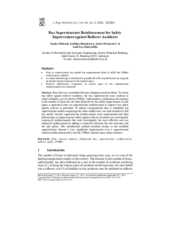 (PDF) Bus Superstructure Reinforcement for Safety Improvement against Rollover Accidents