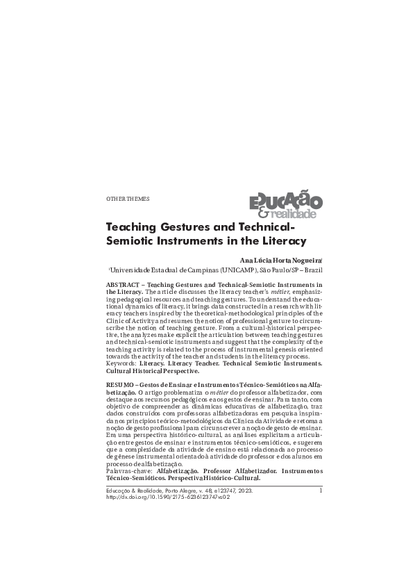 (PDF) Teaching Gestures and TechnicalSemiotic Instruments in the Literacy