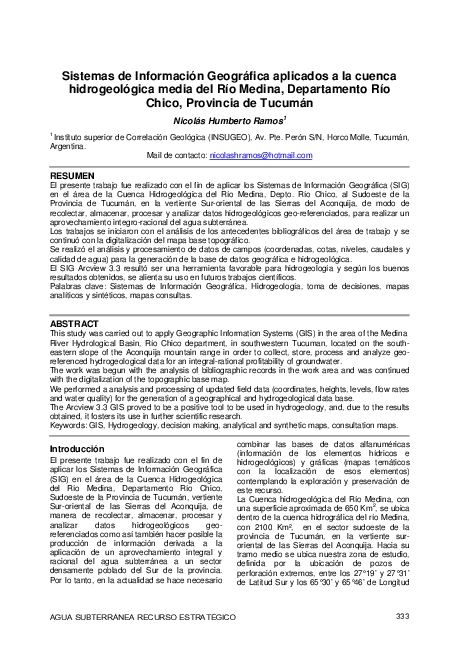 (PDF) Sistemas de Información Geográfica aplicados a la cuenca hidrogeológica media del Río ...
