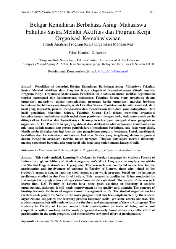 (PDF) Belajar Kemahiran Berbahasa Asing Mahasiswa Fakultas Sastra ...