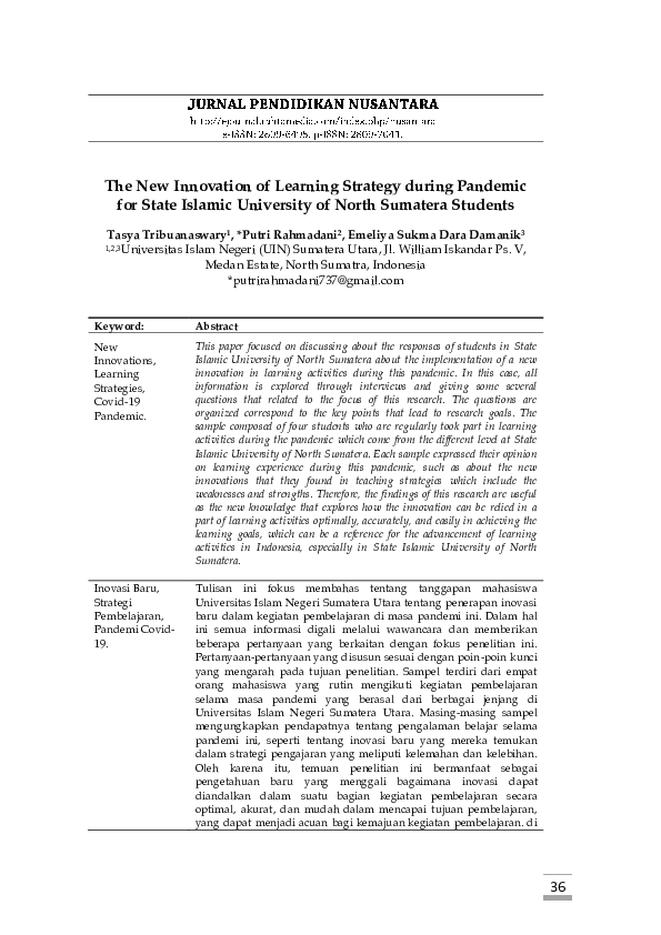 (PDF) The New Innovation of Learning Strategy during Pandemic for State ...