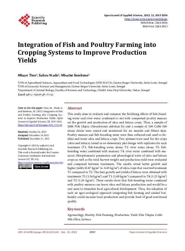 (PDF) Integration of Fish and Poultry Farming into Cropping Systems to ...
