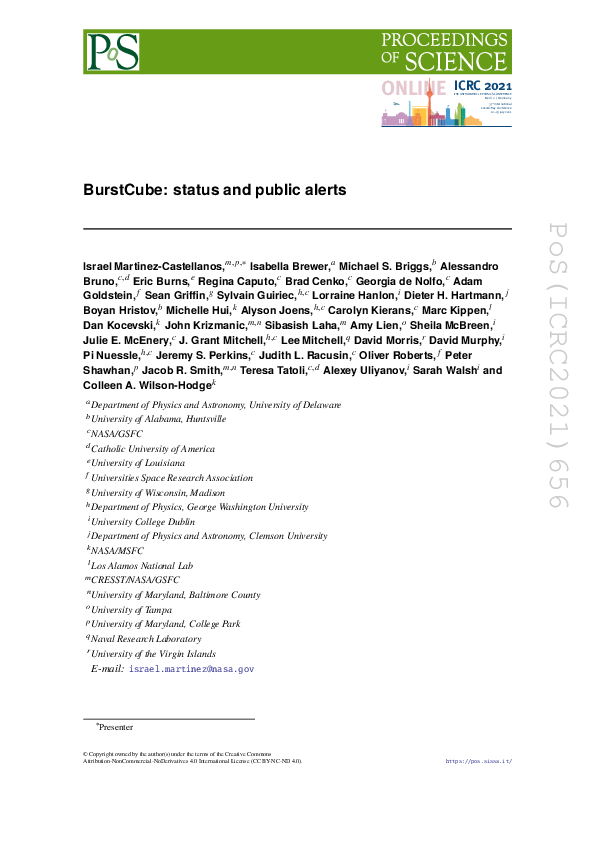 (PDF) BurstCube: status and public alerts