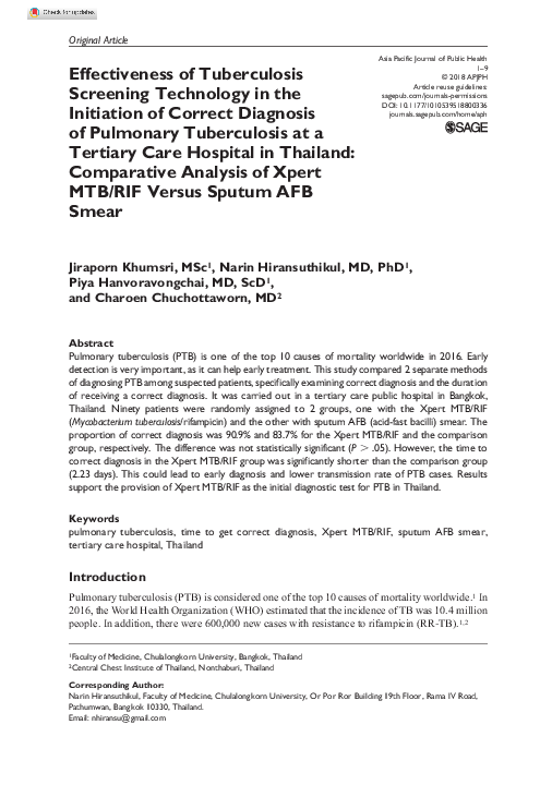 (PDF) Effectiveness of Tuberculosis Screening Technology in the ...