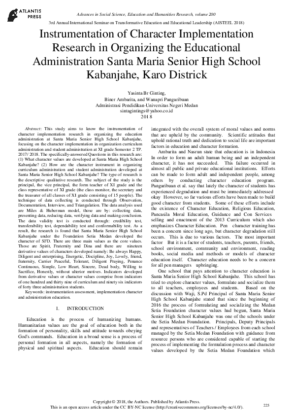 (PDF) Instrumentation of Character Implementation Research in ...