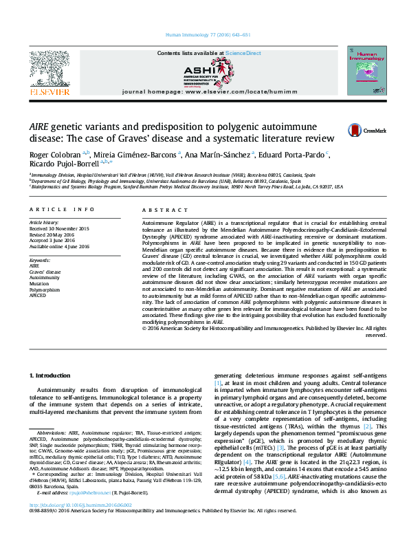 (PDF) AIRE genetic variants and predisposition to polygenic autoimmune ...