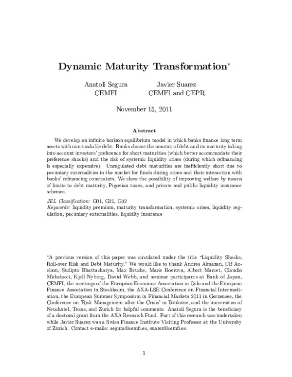 (PDF) Dynamic maturity transformation