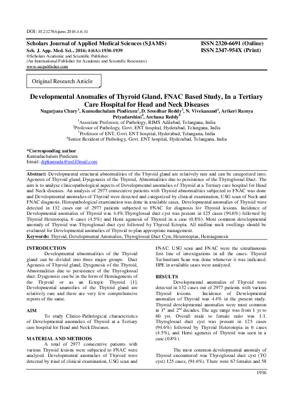 (PDF) Developmental Anomalies of Thyroid Gland, FNAC Based Study, In a ...